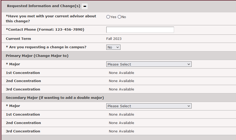 Major Change | Office of the Registrar